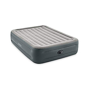 INTEX 64125ED Dura-Beam Plus Essential Rest Air Mattress: Fiber-Tech – Queen Size – Built-in Electric Pump – 18in Bed Height – 600lb Weight Capacity