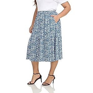 Classic Plus Size Skirts for Women Stretch Pleated Midi Skirt (2X,Leopard)