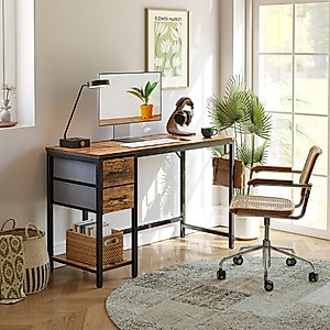 CubiCubi Computer Home Office Desk with 2 Drawers, 40 Inch Small Desk Study Writing Table, Modern Simple PC Desk, Rustic Brown