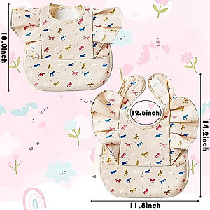 BUoonyer 3pcs Mess-Proof Baby Apron for Feeding Eating, Food Bibs with Catcher, Unicorn Rainbows Adjustable Waterproof Apron Mess Proof Bibs for Babies Toddlers Girls Boys Infant Newborn Birthday Gift
