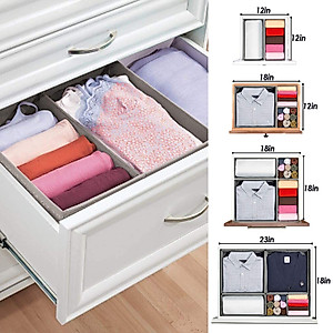 Criusia Underwear Drawer Organizer, 6 Set Foldable Underwear Drawer Organizer and Closet Dividers,Storage Box for Clothes, Socks, Underwear (6 Bins, Gray)