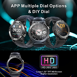 DR.VIVA Smart Watches for Men, Outdoor GPS Smartwatch Fitness Activity Tracker with Heart Rate Blood Oxygen Sleep Monitor, 1.3" HD Touch Screen 18-Day Battery 130 Sport Modes 5ATM Waterproof, Black