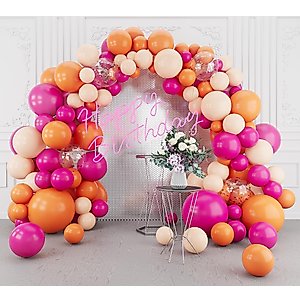 Orange Hot Pink Balloons Arch Garland Kit-148Pcs Orange Pink Balloon for Birthday Anniversary Baby Shower Engagement Wedding Retirement Party Decoration