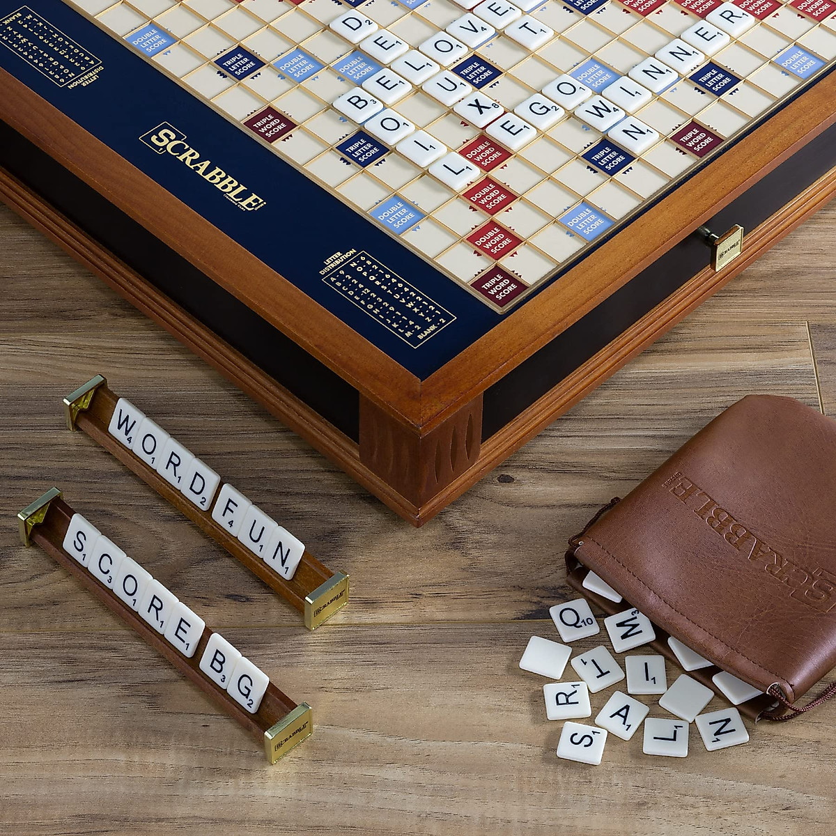 WS Game Company Scrabble Trophy Luxury Edition with Rotating Wooden Game Board