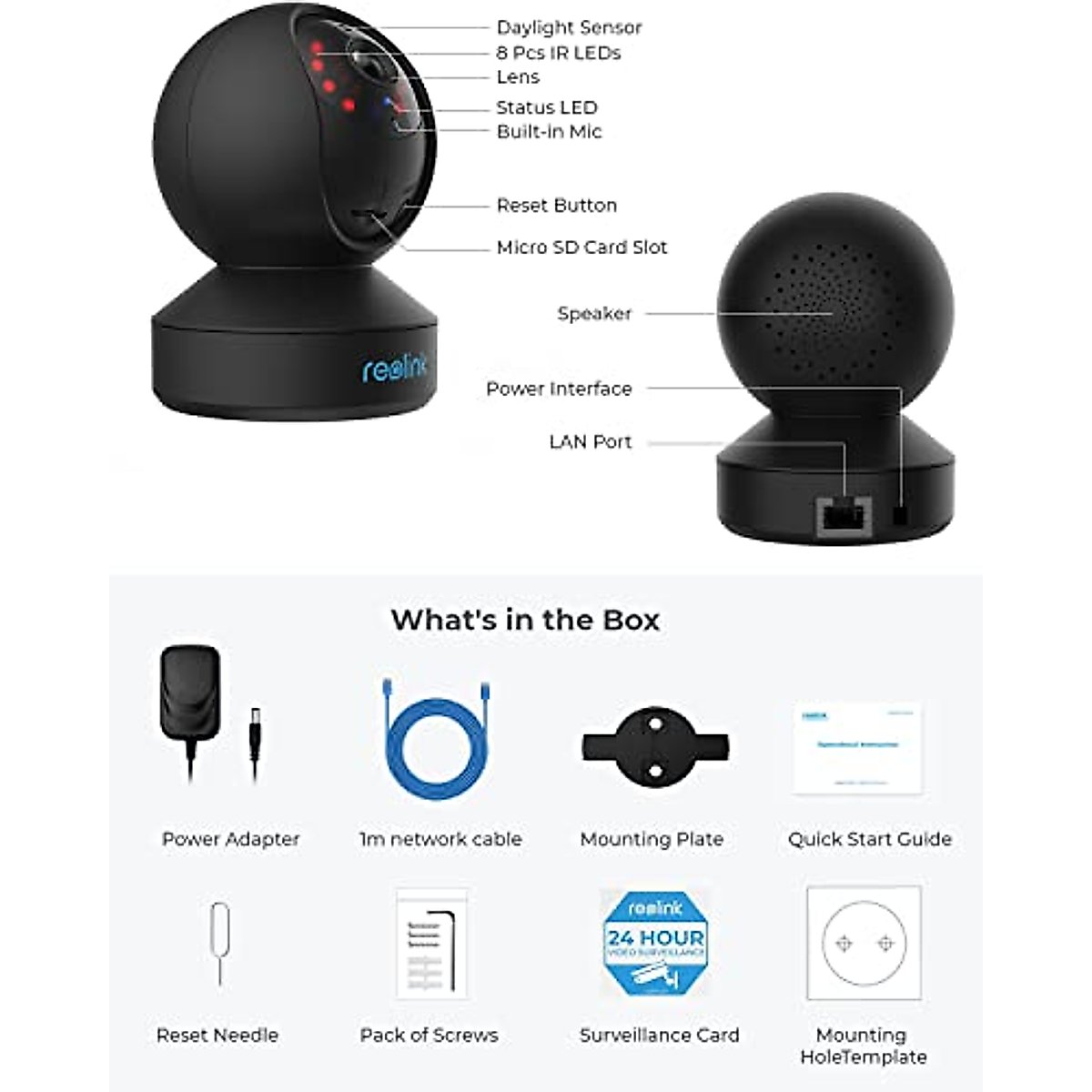 REOLINK Indoor Security Camera, 3MP Pan & Tilt, Plug-in WiFi Camera for Home Security, Pet Camera, Baby Monitor, Human/PetDetection, 2-Way Audio with Phone App, Works with Alexa/Google Assistant, E1