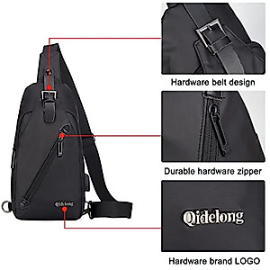Qidelong Sling Bag - Anti Theft Crossbody Chest Bag Shoulder Backpack with USB Charging Port Satchel Daypack for Hiking Travel