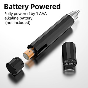 Acorel Nose Hair Trimmer, Professional Painless Battery-Operated Ear and Nose Trimmer Clipper for Man Woman, Portable Pen-Shaped Dual Edge Blades Trimming Tool Easy Cleaning, Black