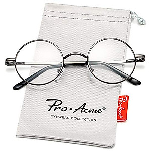 Pro Acme Non Prescription Clear Lens Glasses Retro Small Round Metal Frame (Gunmetal)