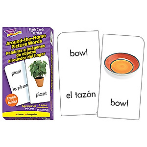 Trend Enterprises: Bilingual Around-The-Home Picture Words Skill Drill Flash Cards, Photos & Words, Exciting Way for All to Learn English and Espanol, 96 Cards Included, Ages 5 and Up