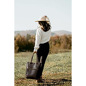 S-ZONE Women Genuine Leather Tote Bag Vintage Shoulder Purse Handbag with Back Zipper Pocket, Large Work Bag for Ladies