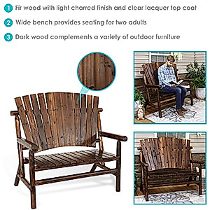 Sunnydaze Rustic Wood Outdoor Bench - Fir Construction with Charred Finish and Clear Lacquer - Comfortable Seating for 2 Adults - Perfect for Front Porch, Garden or Patio - 51-Inch