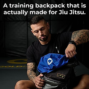 Gold BJJ Jiu Jitsu Backpack - Heavy Duty Gym Bag with Waterproof Gi Pocket (Black)