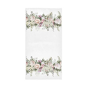 Bolaz Hand Towels Bath Towels for Bathroom Washcloths Face Cloths Cotton Retro Pink Rose and Leaves Decorative Absorbent Soft 30x15in