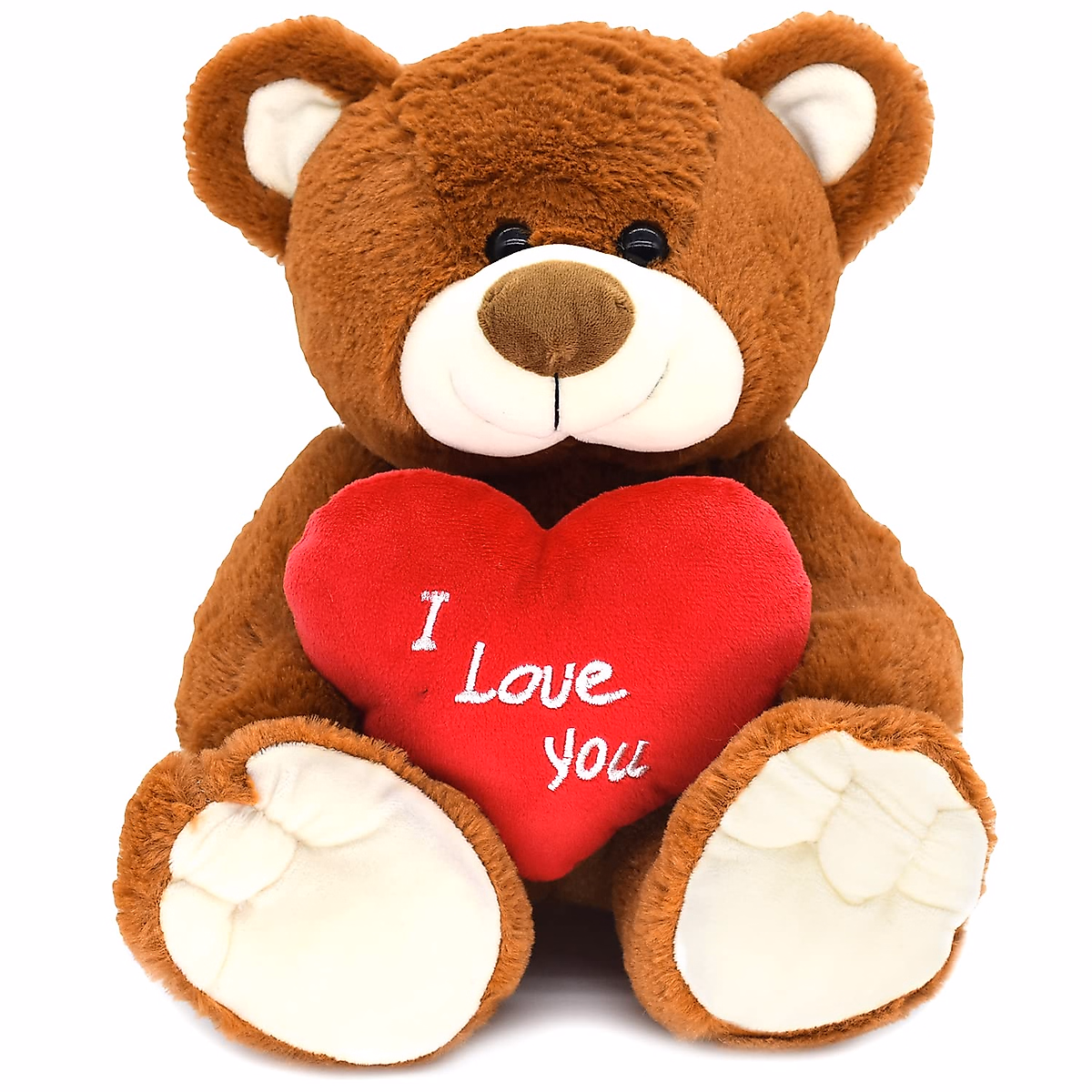 I Love You! 10'' Teddy Bear with Red Heart, Soft Plush Bear Doll Stuffed Animal Toys Valentines Day Decor Gifts for Her/Girlfriend Lover Mom Kids (Brown)