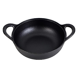 Cast Iron Balti Dish Pot with a Glass Lid, 3 Quart Medium Cast Iron Casserole Dish, Nonstick Handi Cast Iron Kadai Indian, Asian Wok, Dutch Oven