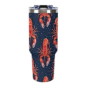 Red Lobster Printed Insulated Tumbler with Lid And Straw Stainless Steel Travel Coffee Mug 40oz Light Rose Red-style