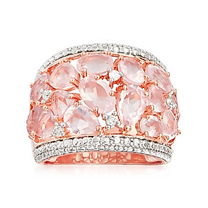 Ross-Simons 5.95 ct. t.w. Rose Quartz Dome Ring With Diamonds in Rose Sterling Silver. Size 7
