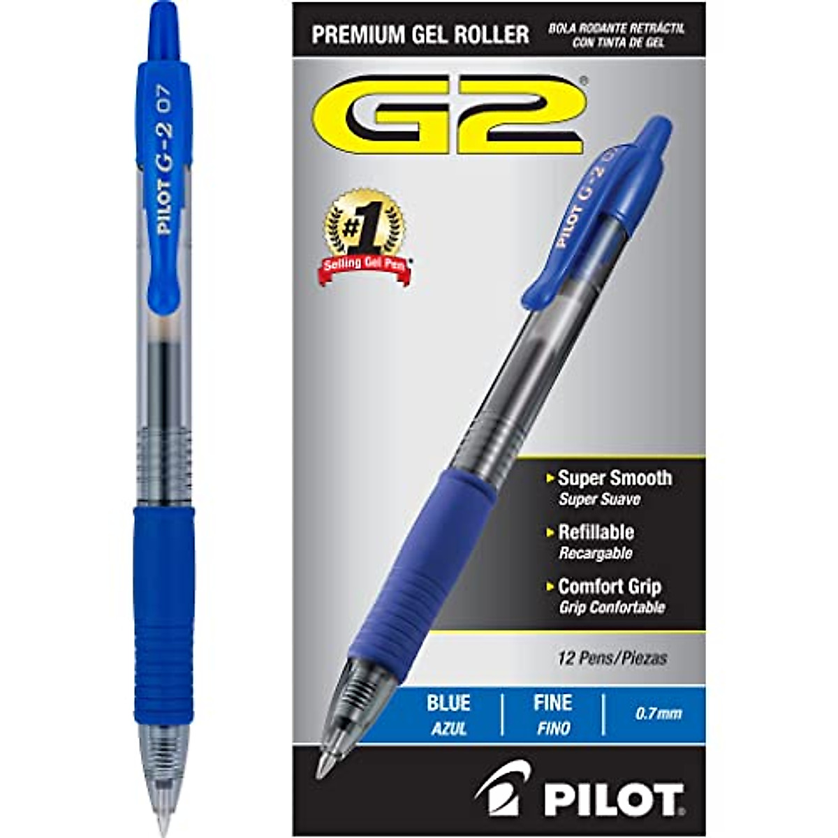 PILOT G2 Premium Refillable and Retractable Rolling Ball Gel Pens, Fine Point, Blue Ink, 12-Pack (31021)