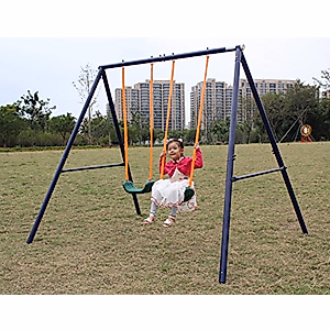 Prime Metal Swing Set Outdoor, 2 Seats, Durable Steel and Plastic Construction for Kids, Toddlers, Children Easy Assembly Two Station