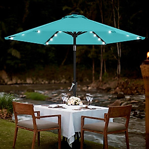 MASTERCANOPY Patio Umbrella with Solar LED Lights for Outdoor Market Table (7.5ft,Turquoise)