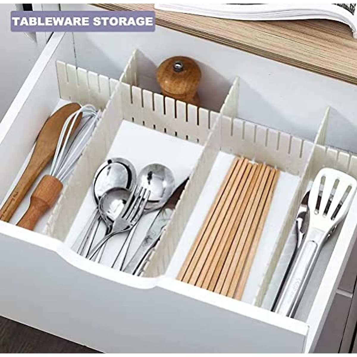 KITment 44Pcs Drawer Dividers with Fixing Buckle, Adjustable Drawer Organizer Storage Separator for Clothes, Cutlery, Socks, Underwear, Makeup, Dresser, Kitchen, Bedroom, Office, Bathroom, 14.5*2.75in