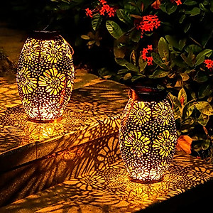 Solar Lanterns Outdoor Waterproof Large - OxyLED 2 Pack Hanging Lantern Solar Powered with Handle Decorative Retro Metal LED Solar Garden Lights for Table Patio Yard Fence Porch Christmas Decor