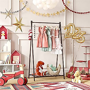 Bestier Kids Clothing Rack, Kids Garment Rack with Storage Shelf, Steel Costumes Clothes Hanging Rack, Small Clothes Rack with Hooks, Black