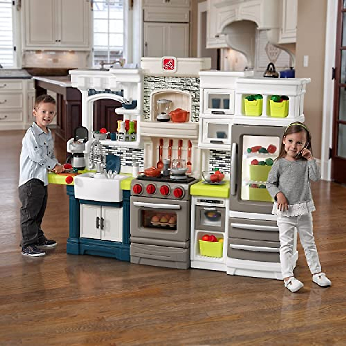 Step2 Elegant Edge Kitchen Set for Kids – Includes 70+ Toy Kitchen Accessories, Interactive Features for Realistic Pretend Play – Upscale Indoor/Outdoor Toddler Playset – Dimensions 50" x 65.75" x 14"