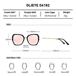 OLIEYE Polarized Sunglasses for Women-UV400 Lens Sunglasses for Female Ladies Fashionwear Polarized Sun Eye Glass