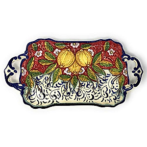 CERAMICHE D'ARTE PARRINI - Italian Ceramic Art Coffee Caffè Serving Tray Plate Decorated Lemon Pottery Hand Painted Made in ITALY Tuscan