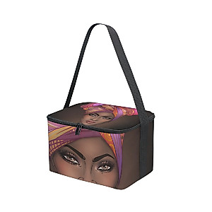 Lunch Bag African American Woman Square Tote Bag Picnic Travel Organizer Lunch Holder Lunch Handbags Box
