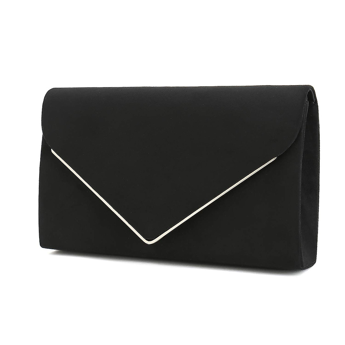 CHARMING TAILOR Faux Suede Clutch Bag Elegant Metal Binding Evening Bag for Wedding/Prom/Black-tie Events (Black)