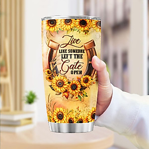HUBUPU Flower Cups Sunflower Floral, Horse Gate Open, Horse Gifts, Tumbler 20 Oz With Lid And Straw