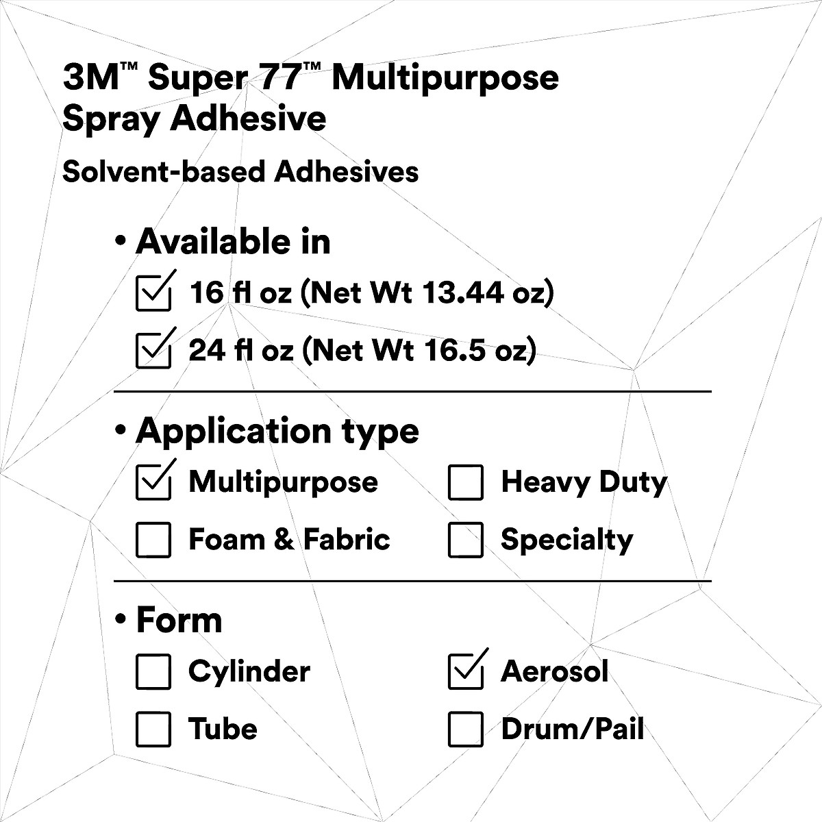 3M Super 77 Multipurpose Permanent Spray Adhesive Glue, Paper, Cardboard, Fabric, Plastic, Metal, Wood, Net Wt 16.75 oz, Clear, (77-24)