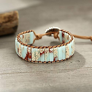 Plumiss Fashion Agalmatolite Beaded Wrap Leather Bracelet Jewelry