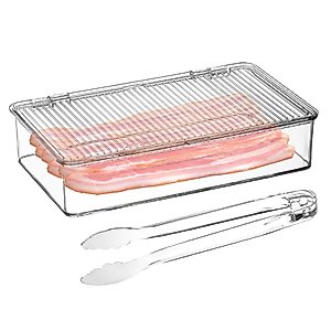 Wensdr Bacon Container with Serving Tong for refrigerator Cheese Storage Container with Lid Large Capacity Plastic Lunch Meat Container