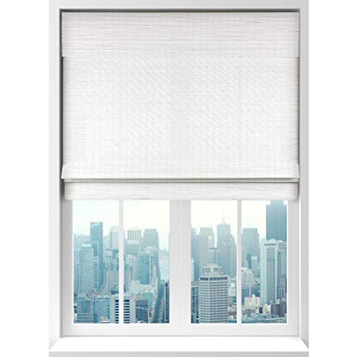 Calyx Interiors Cordless Seaside White Bamboo Roman Shades Blinds - Size: 24" W x 74" H (Model: 04CBF240740)