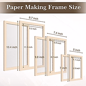 Caydo 3 Pieces Paper Making Frame Kit, Papermaking Mould and Deckle with Mesh, Absorbent Paper and Sponge for Kids Adults Supplies(5 x 7 Inches, 7.5 x 9.8 Inches, 9.8 x 13 Inches)