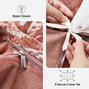 Grassix Duvet Cover King - 3D Marble Velvet King Duvet Cover Blush Pink, Ultra Soft Flannel Duvet Cover with Zipper Closure 8 Corner Tie (1 Duvet Cover 104"x90" & 2 Pillowcases-Blush Pink)