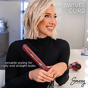 Sassy 1” Titanium Flat Iron, Adjustable Heat Hair Straightener with Ion Generator, Liquid Crystal Display with 10 Temperature Settings (Maroon)