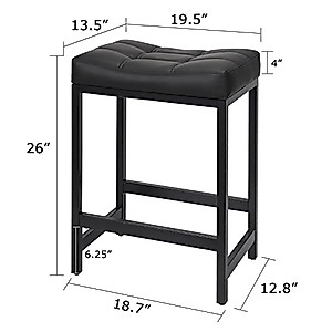 ErgoDesign 26 Inches Saddle Stools, Metal Frame Bar Stools, Pu Leather Bar Chairs, Black, Set of 2