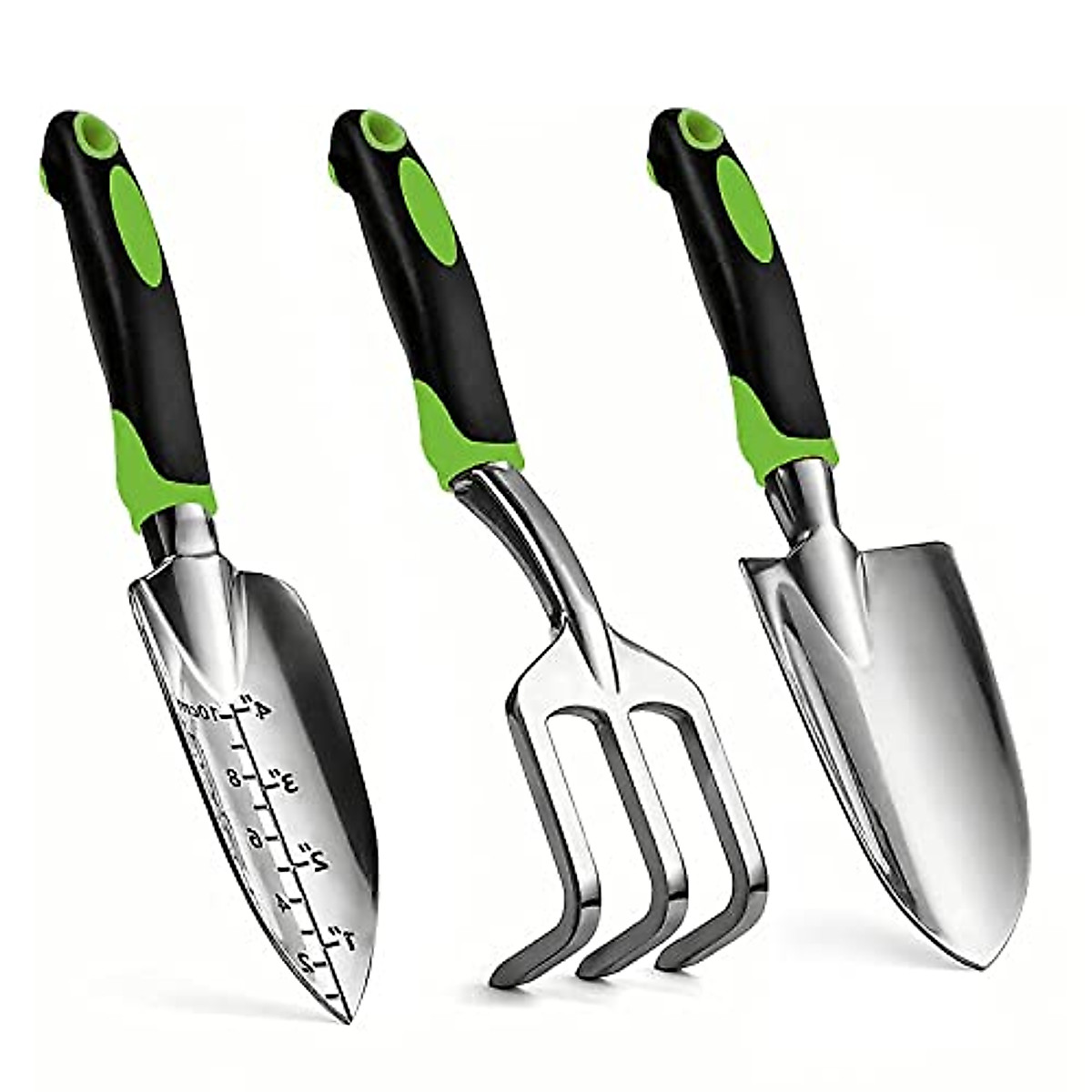 Gardening Hand Tool Set 3 Pack - MDSXO Heavy Duty Gardening Kit with Non-Slip Soft Ergonomic Handle, Great Garden Gift for Women Men[Stainless Steel]