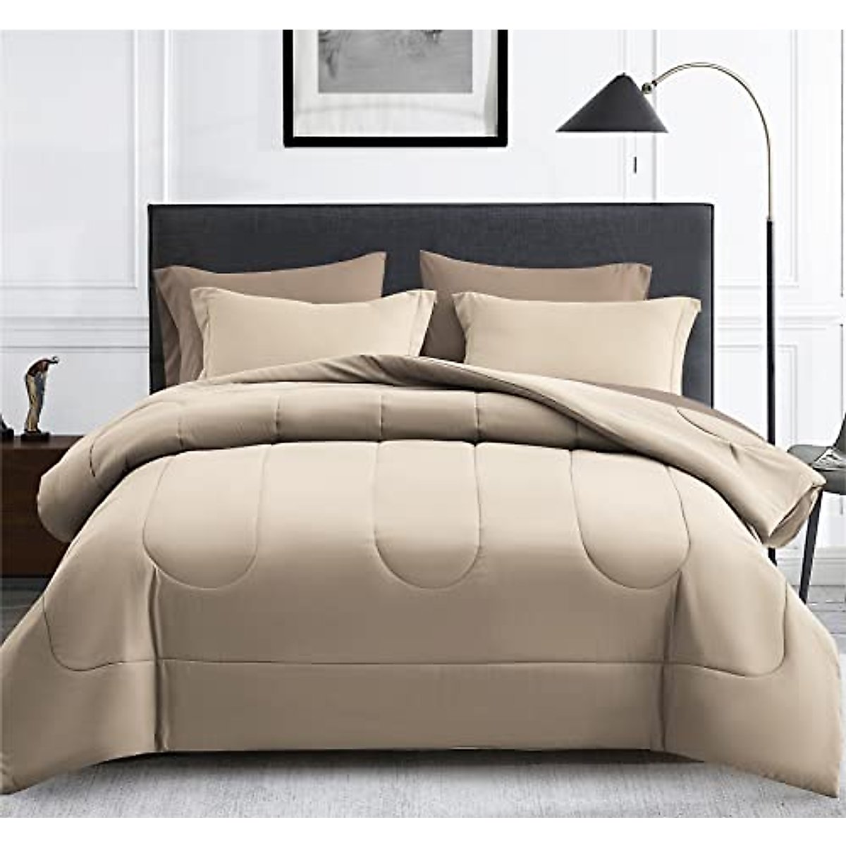 Maple&Stone Twin XL Comforter Set 5 Pieces Bed in a Bag - Down Alternative Bed Set with Sheets, Pillowcase & Sham, Soft Reversible Duvet Insert for Twin XL Bed, Khaki