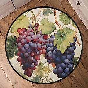 TULIMET Fruit Grapes 5'2'' Ft Round Area Rug Washable Non-Slip Circle Rug Floor Carpet Mat for Bathroom Bedroom Living Room Kitchen Entryway Dining Room