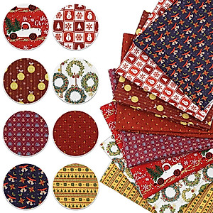 Christmas Fabric Squares Quilting Fabric Patchwork, 50 x 50 cm/ 19.68 x 19.68 Inches Bell Snowflake Snowman Precut Fabric for Sewing DIY Quilting Supplies Xmas Sewing Crafting Gift Wrapper Decor
