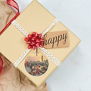 Disney – Mickey and Minnie Mouse – London – Thomas Kinkade Studios - 3.5” Starfire Prints Hanging Glass Print Accessory – Officially Licensed Collectible | Complimentary Velveteen Gift Bag