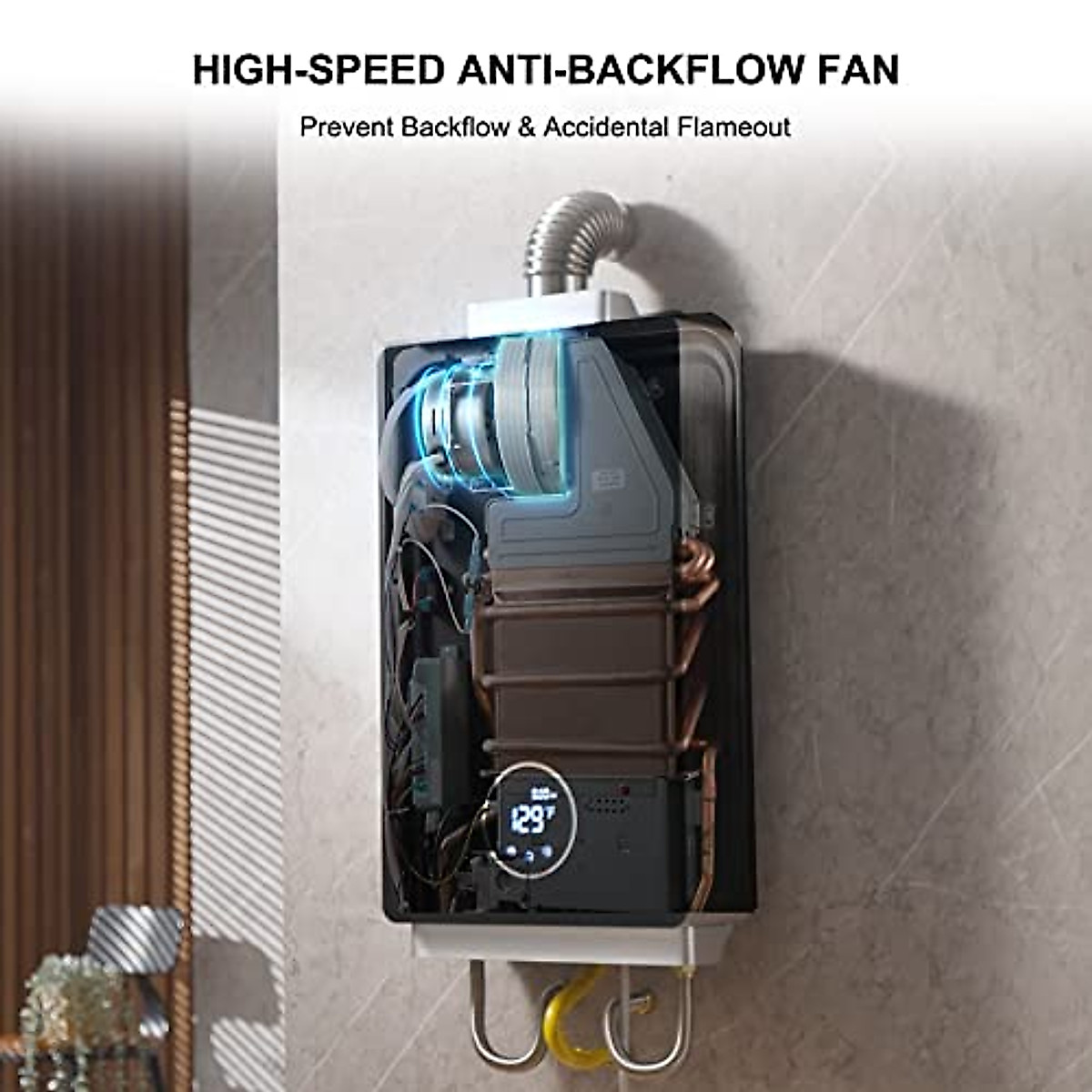 Tankless Water Heater, Camplux Constant Propane Water Heater, 3.18 GPM On Demand Water Heater, Instant Hot Water Heater, Indoor, Black