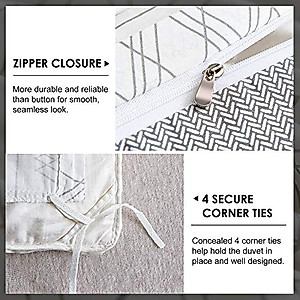 WARMDERN Grey Stripe Boho Duvet Cover Set King, 3pcs Ultra Soft Breathable Aztec Cotton Comforter Cover with Zipper Ties, 1 Bohemian White Duvet Cover & 2 Pillowcase(King,Grey)