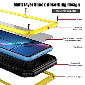 Beasyjoy for iPhone XR Metal Case, Waterproof Heavy Duty Case with Built-in Screen Protector, Full Body Protective Shockproof Tough Rugged Military Grade Defender Outdoor Case(Yellow)