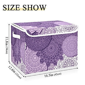 Kigai Purple Mandala Boho Storage Bin, Storage Baskets with Lids Large Organizer Collapsible Storage Bins Cube for Bedroom, Shelves, Closet, Home, Office 16.5 X 12.6 X 11.8 Inch